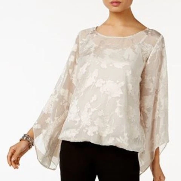 Alfani | Tops | Alfani Cream Sheer Floral Blouse | Poshmark